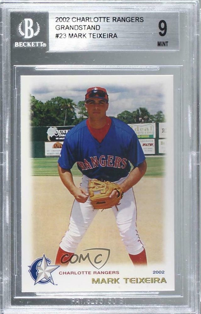 2002 Grandstand Charlotte Rangers Mark Teixeira #23 BGS