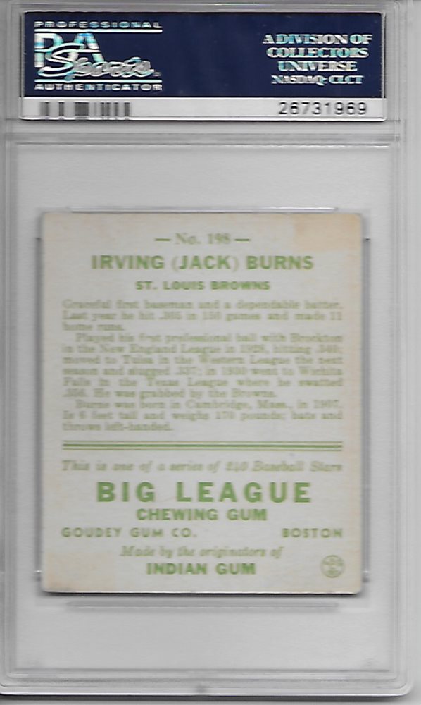 Auction Prices Realized Baseball Cards 1933 GOUDEY Jack Burns