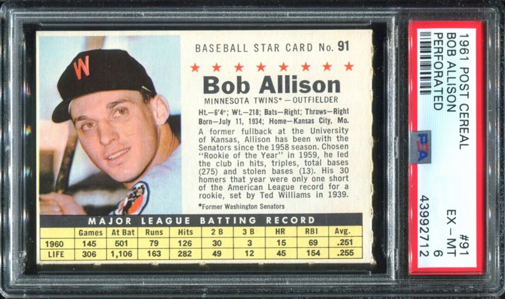 Auction Prices Realized Baseball Cards 1961 POST CEREAL Bob Allison