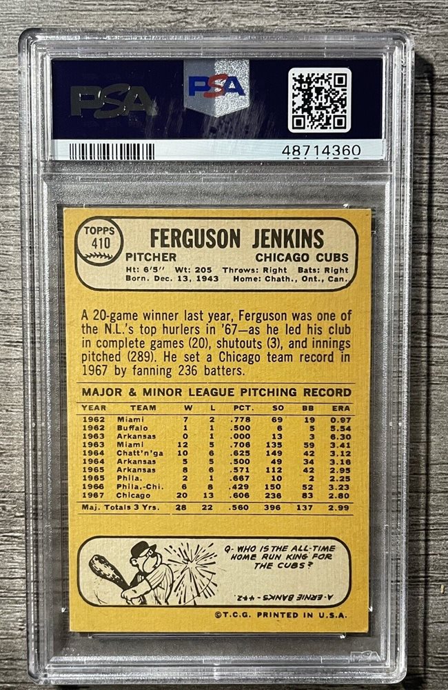 Auction Prices Realized Baseball Cards 1968 Topps Ferguson Jenkins