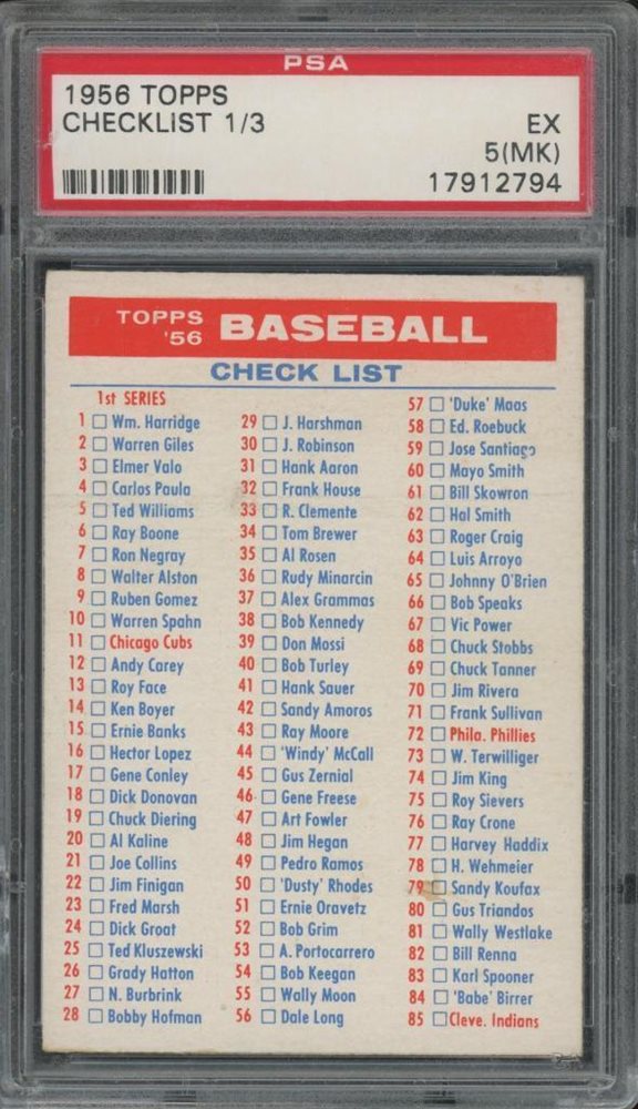 Auction Prices Realized Baseball Cards 1956 Topps Checklist 1 / 3