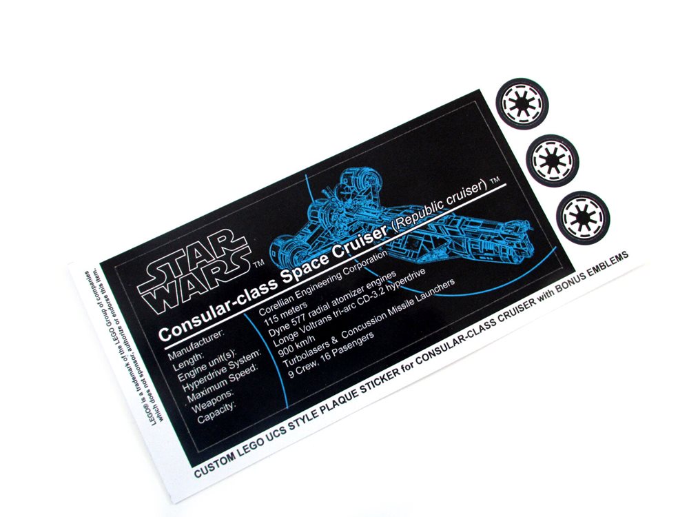 Custom Stickers for MOC Lego Battlestar Galactica Cylon Raider UCS ...