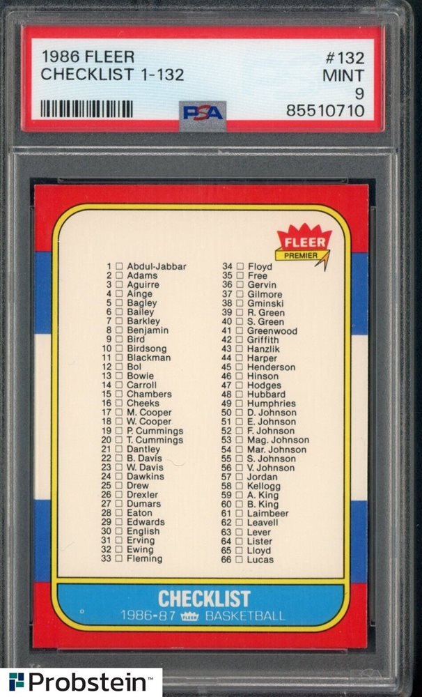 Auction Prices Realized Basketball Cards 1986 Fleer Checklist 1-132