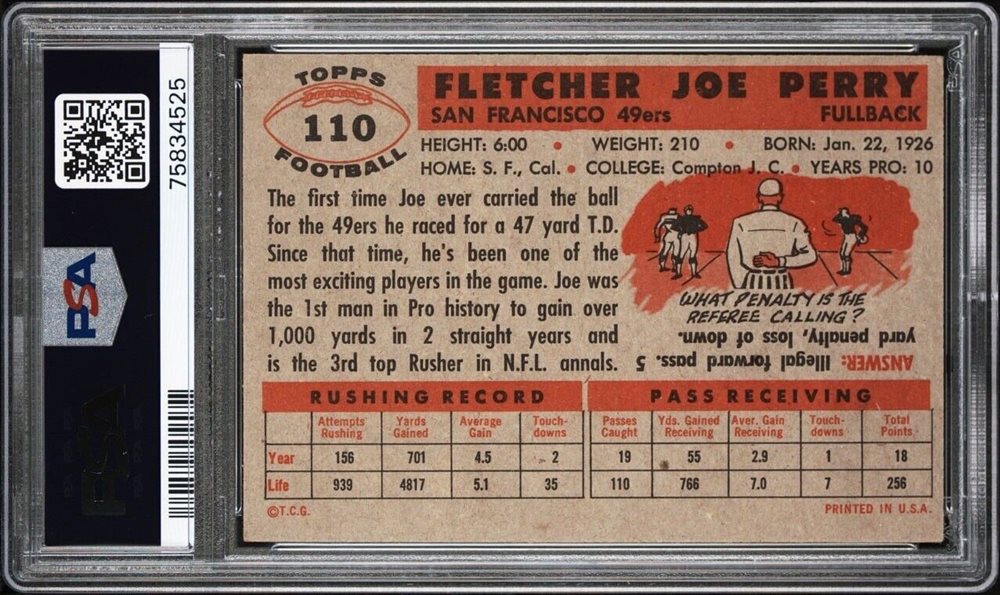 Auction Prices Realized Football Cards 1956 Topps Joe Perry