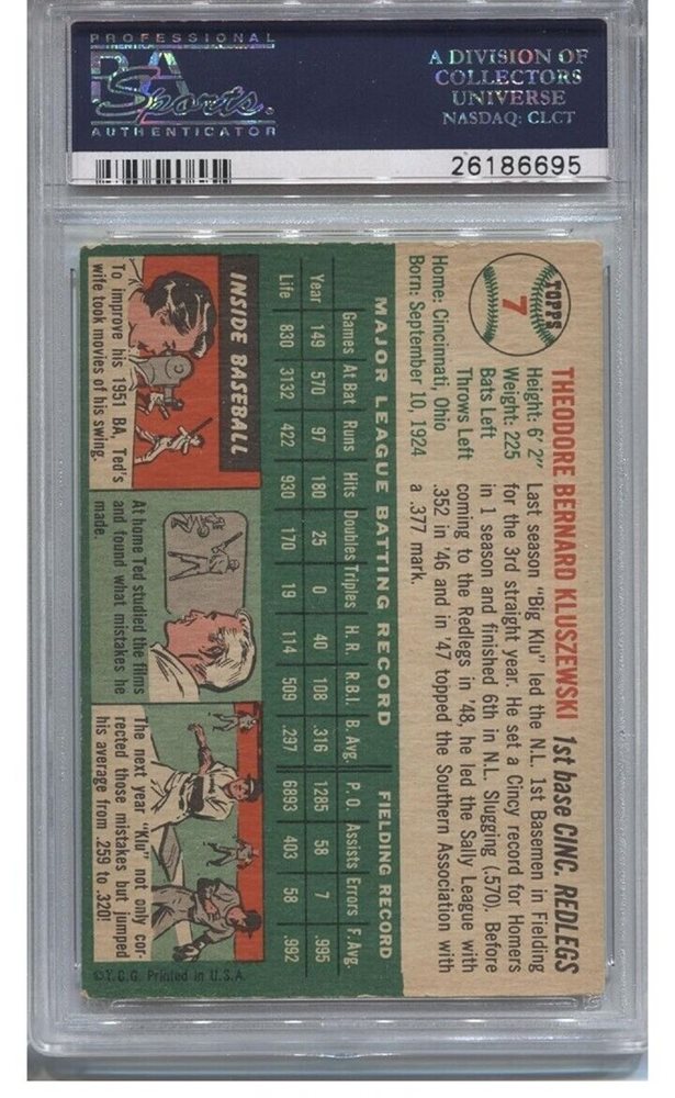 Auction Prices Realized Baseball Cards 1954 Topps Ted Kluszewski