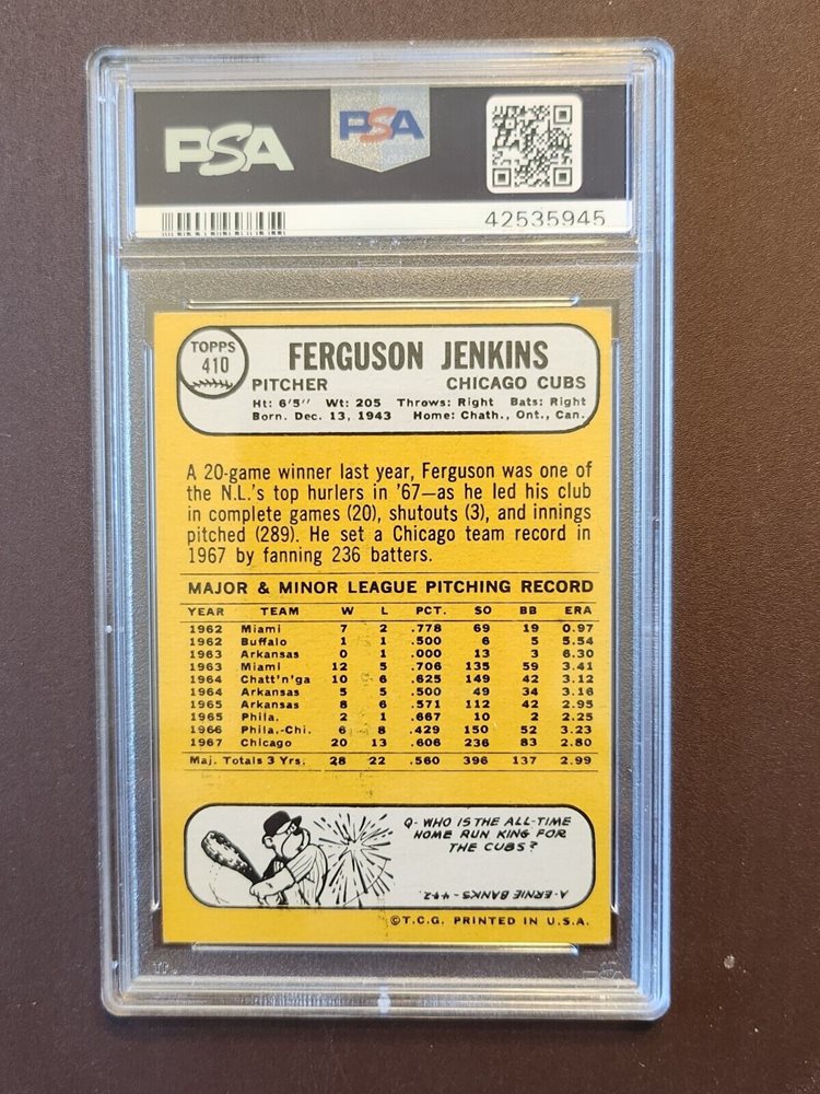 Auction Prices Realized Baseball Cards 1968 Topps Ferguson Jenkins
