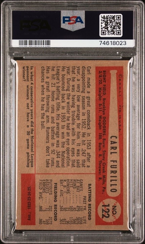 Auction Prices Realized Baseball Cards 1954 Bowman Carl Furillo