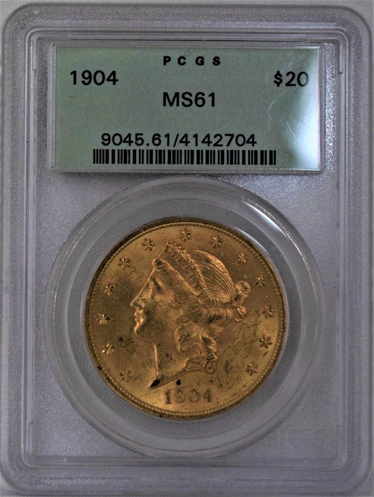 1904 年 $20 ゴールド リバティ ダブル イーグルが PCGS により MS-61 として等級付け1904 $20 Gold Liberty Double Eagle Graded ...
